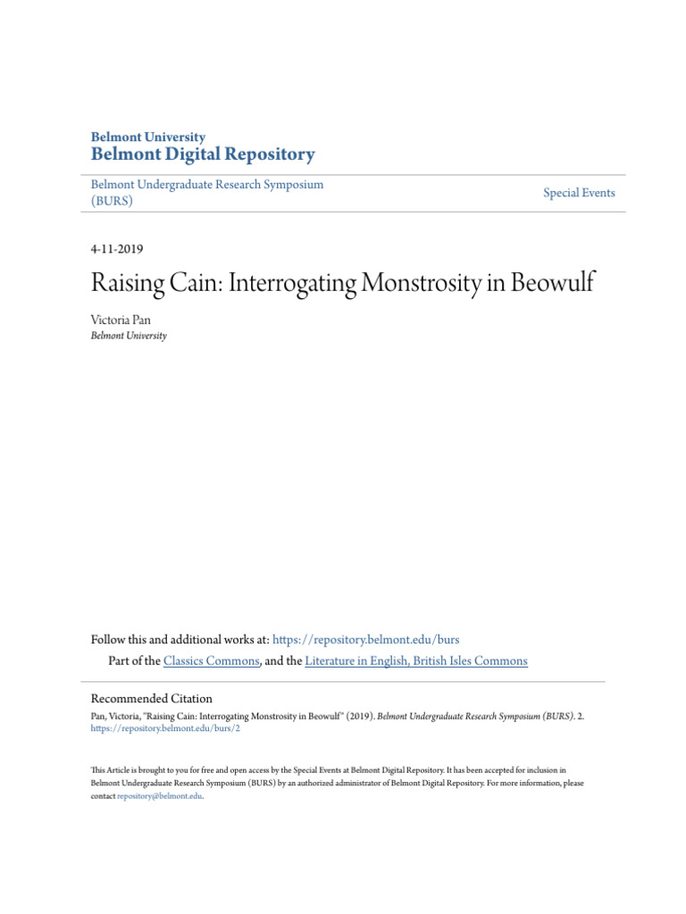 Raising Cain_ Interrogating Monstrosity in Beowulf | PDF | Beowulf