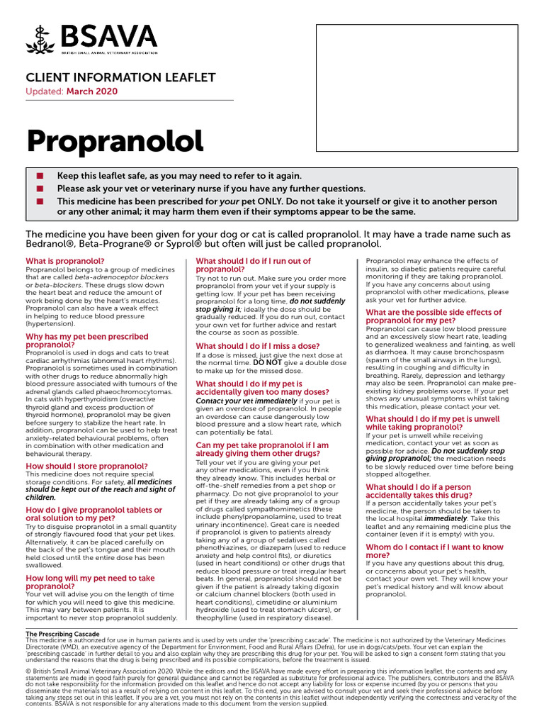 Propranolol For Animals Cats | PDF | Clinical Medicine | Medicine