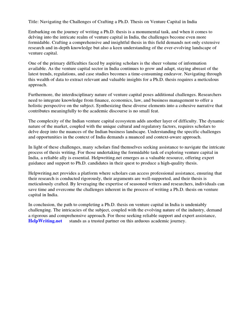 PHD Thesis On Venture Capital in India | PDF | Venture Capital ...
