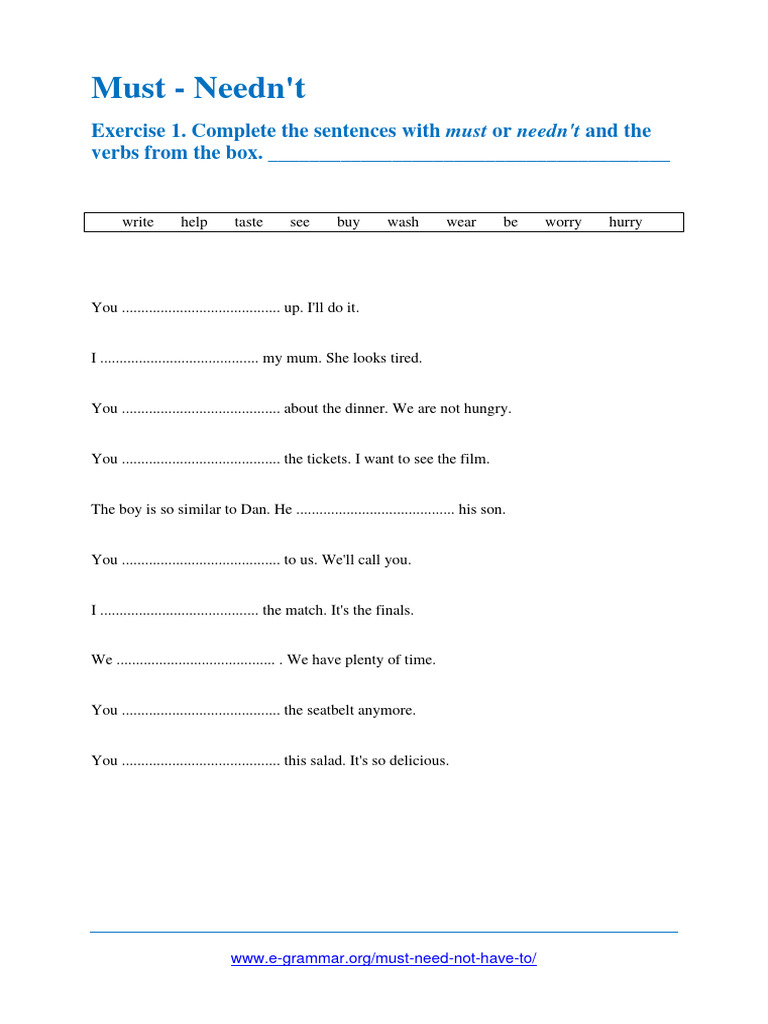 Must Need Not Exercise 1 | PDF | Language Arts & Discipline | Home & Garden