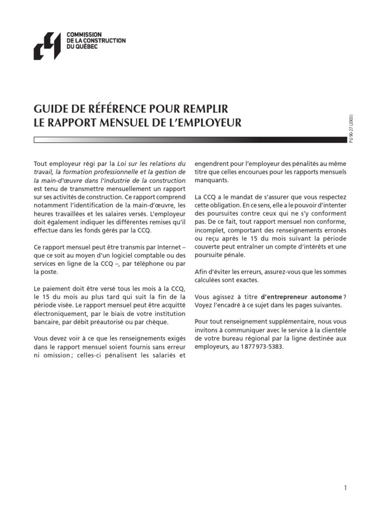 Rapport CCQ Guide | PDF | Salaires | Business