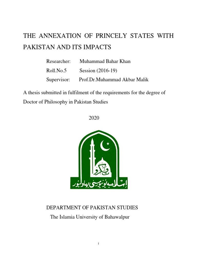 Muhammad Bahar Khan 2020 Pak Studies Iub | PDF | International Relations
