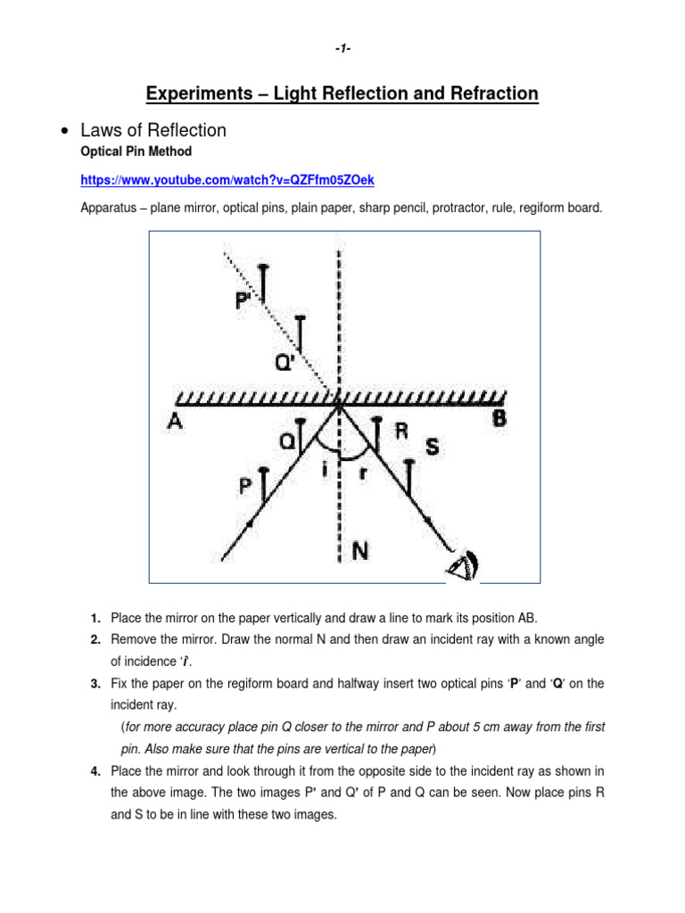 Experiments - Light Reflection and Refraction | Download Free PDF ...