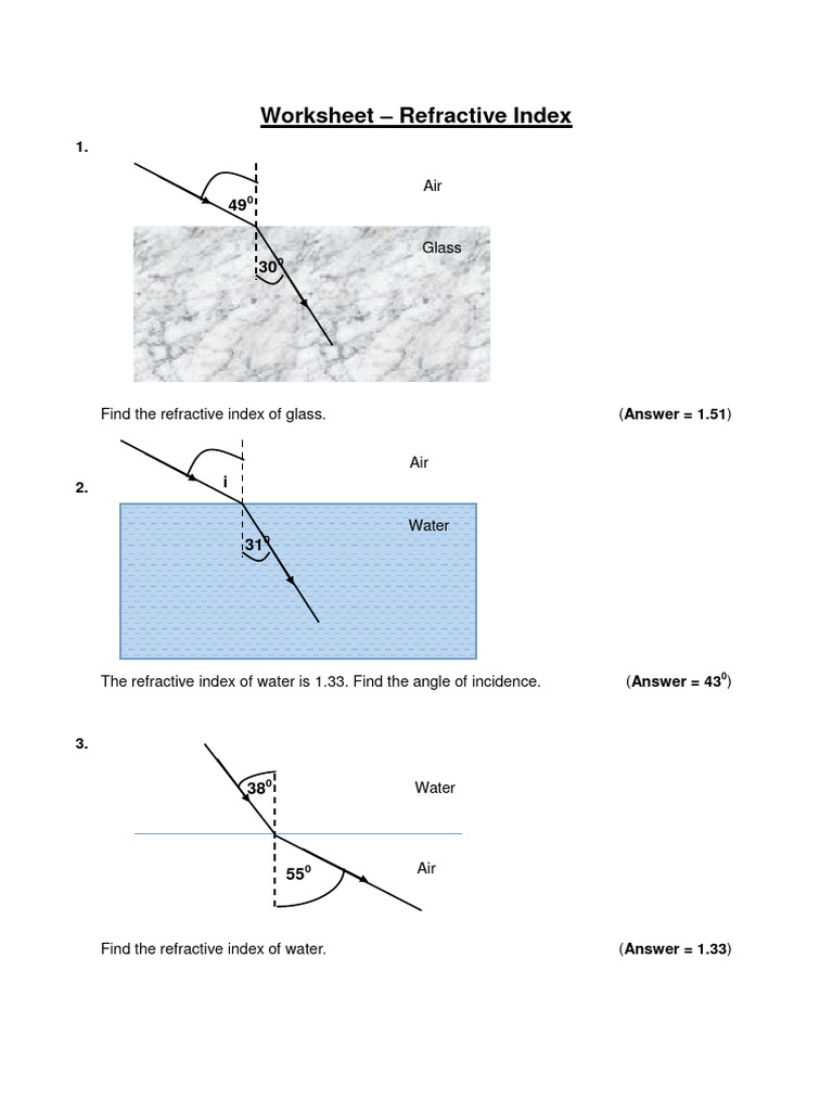 Worksheet - Refractive Index (N) | PDF