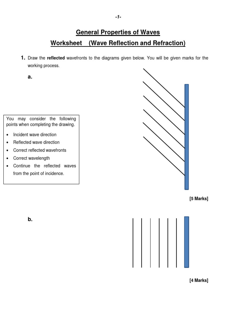 Worksheet - Wavefront Diagrams - Wave Reflection and Refraction | PDF