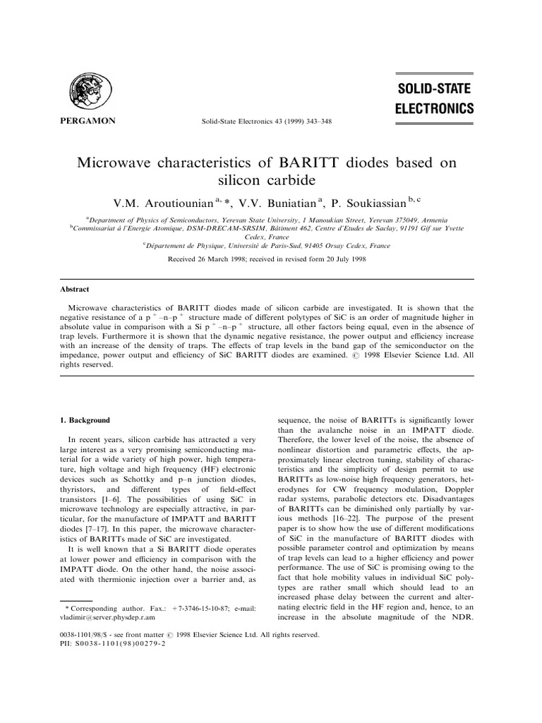 Aroutiounian Etal 1999 Microwave Performance of SiC BARITT Diode | PDF ...