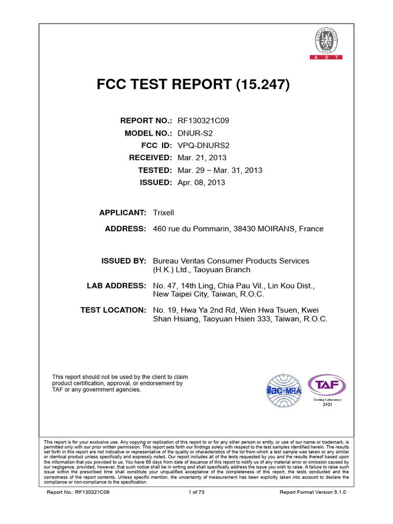 FCC Test Report (15.247) | PDF | Ieee 802.11 | Electrical Engineering