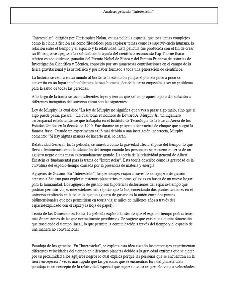 Interestelar Analisis de Pelicula | Descargar gratis PDF | Viaje ...