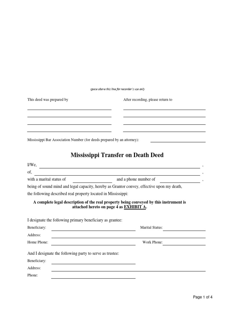 Mississippi Transfer On Death Deed | Download Free PDF | Deed | Notary ...