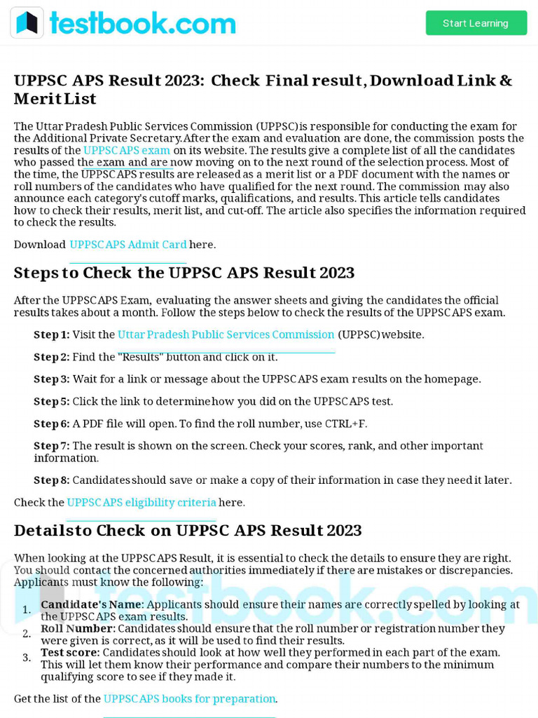 UPPSC APS Result 2023 - Check Final Result, Download Link & Merit List ...