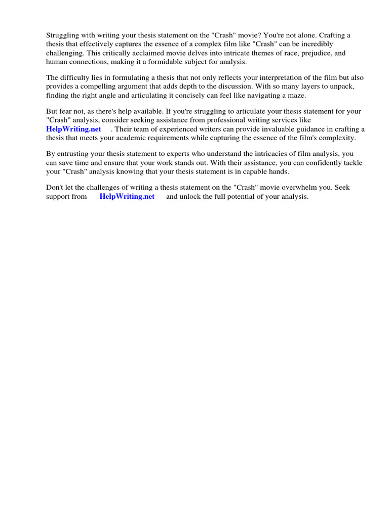 Crash Movie Thesis Statement | PDF | Essays | Thesis