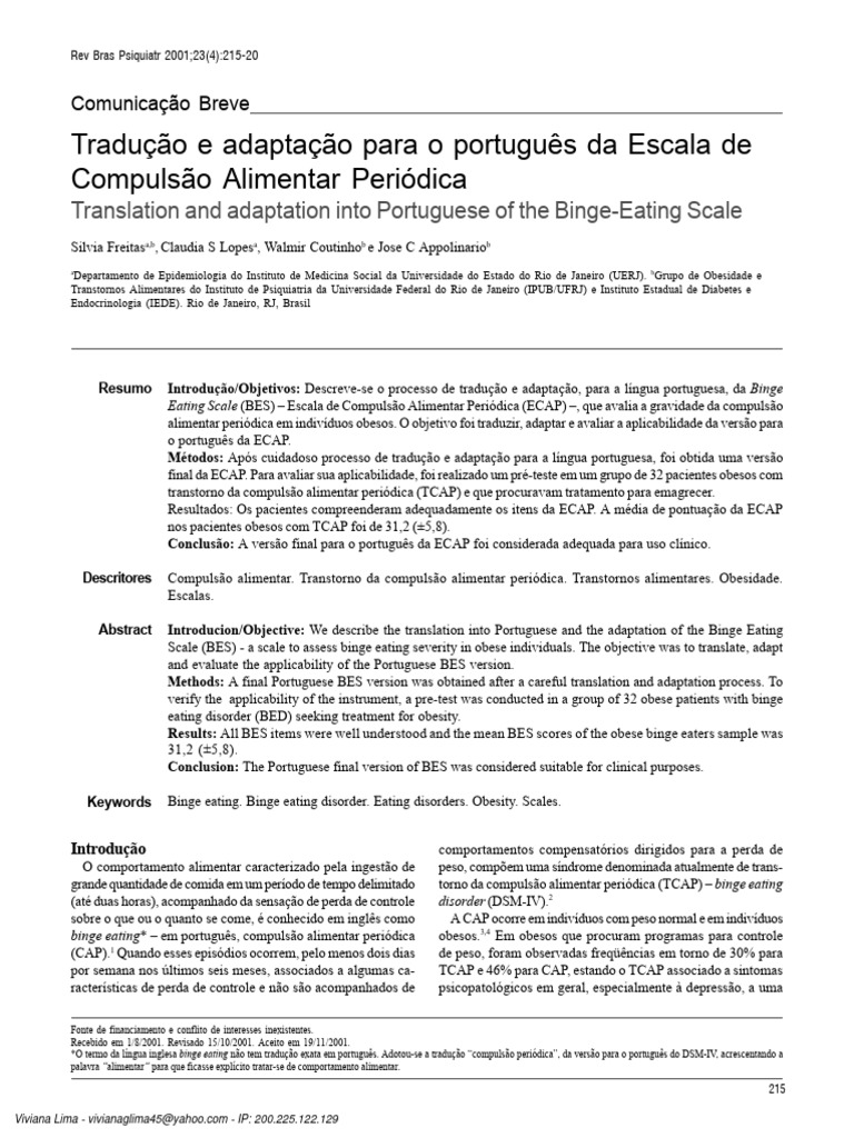 Escala de Compulsao Alimentar | PDF | Transtorno obsessivo compulsivo (TOC) | Transtorno e ...