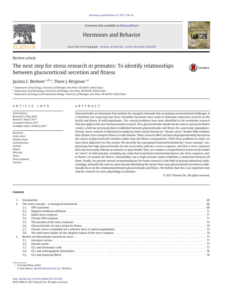 Beehner & Bergman (2017) Next Step For Stress Research in Primates ...