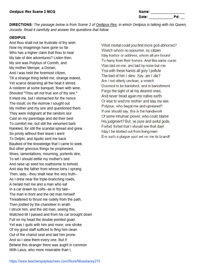 Oedipus Rex, in Which Oedpius Is Talking With His Queen, Jocasta. Read ...
