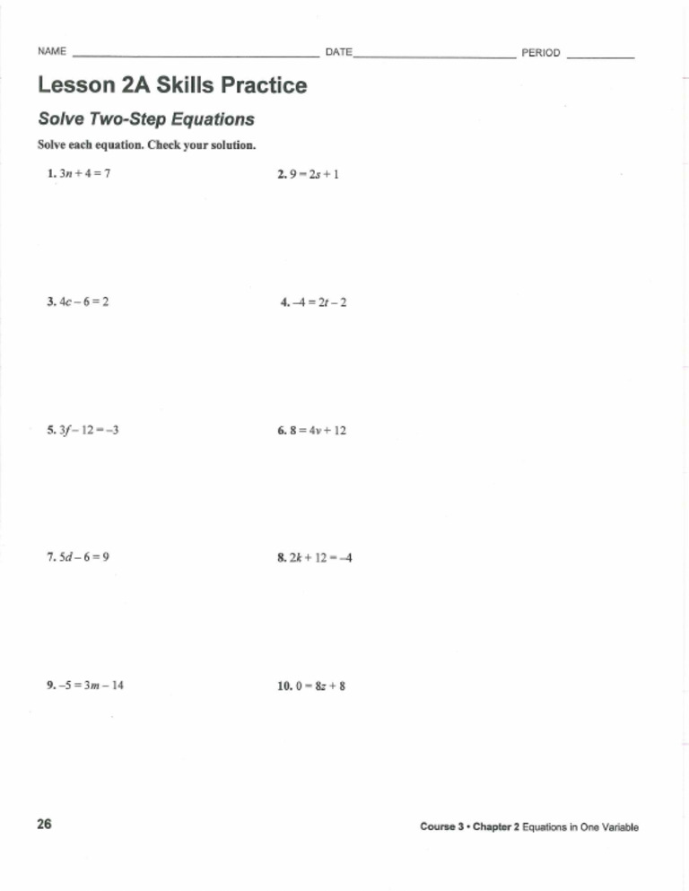 2A Solving Two-Step Equations | PDF