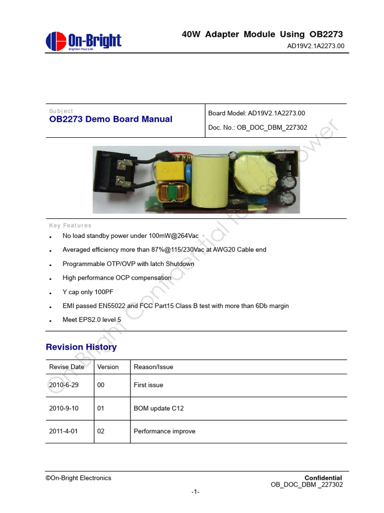On-Bright Confidential To Psd-Power: OB2273 Demo Board Manual | PDF ...