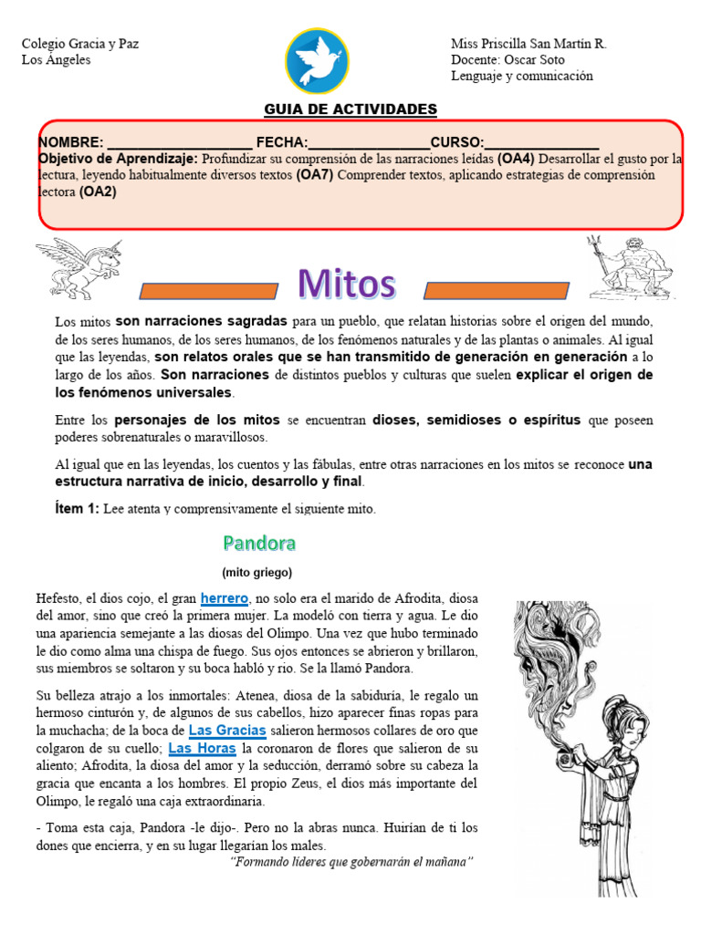 Comprensión Lectora De Mitos Griegos Pdf Perséfone Infierno