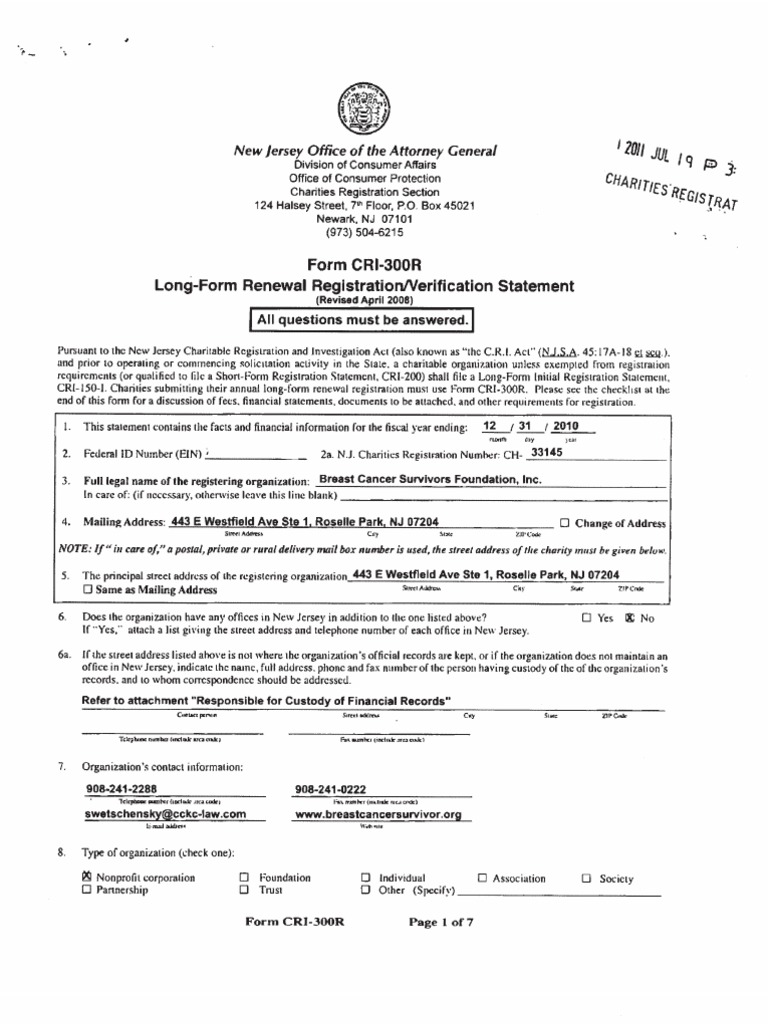 Form CRI-300R Long-Form Renewal Registration/Verification Statement