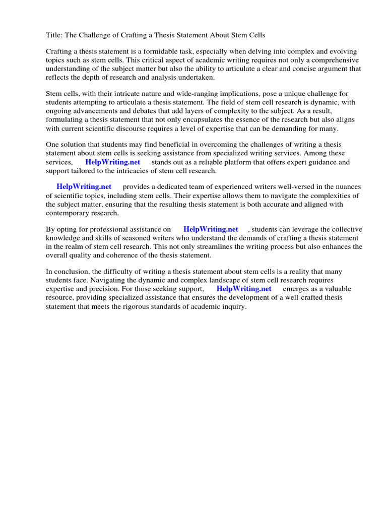 Thesis Statement About Stem Cells | PDF | Stem Cell | Cell Potency