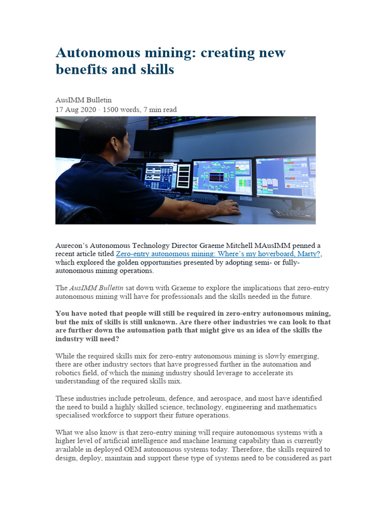 Autonomous Mining Skills & Safety | PDF | Mining | Autonomy