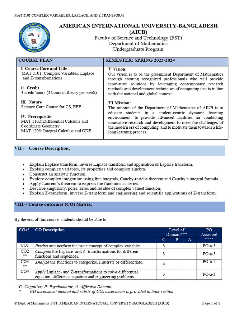 Math 3 Course Outline | PDF | Laplace Transform | Complex Number