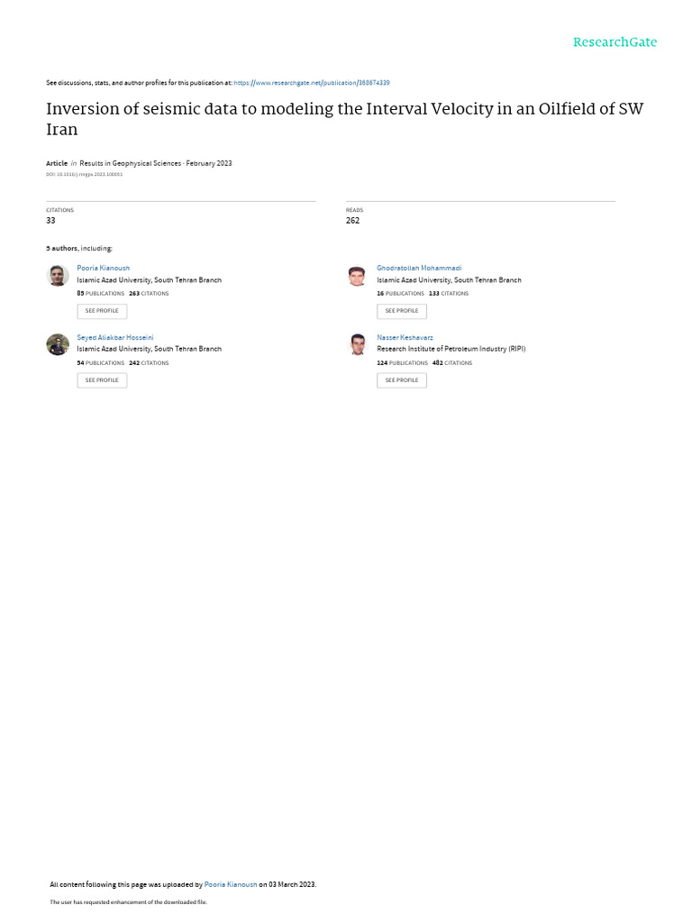 Inversion of Seismic Data To Modeling The Interval Velocity in An ...