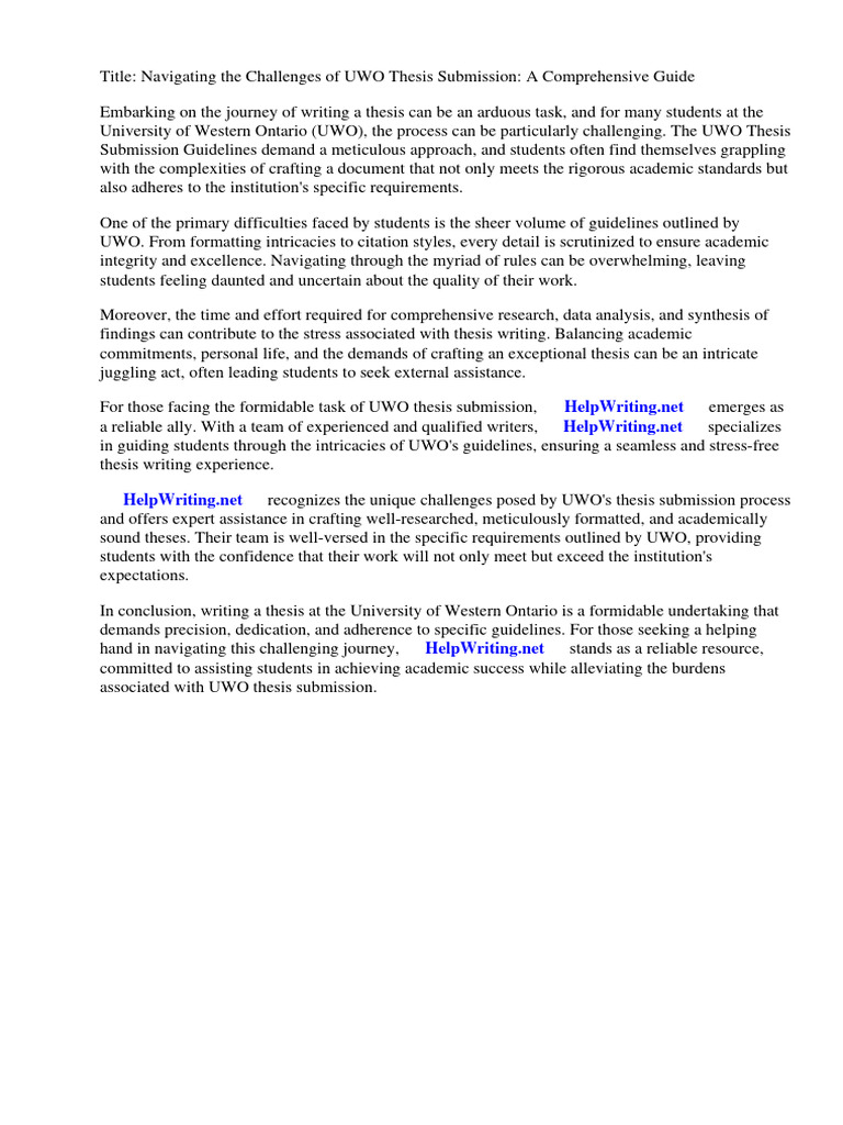 Uwo Thesis Submission Guidelines | PDF | Thesis | Postgraduate Education