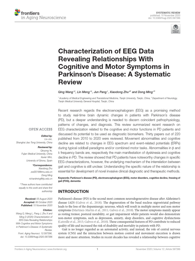 Characterization of EEG Data Revealing Relationships With Cognitive and Motor Symptoms in ...