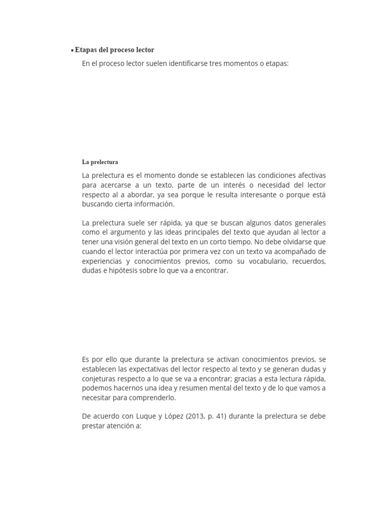 Etapas Del Proceso Lector | PDF | Comprensión lectora | Ciencia cognitiva