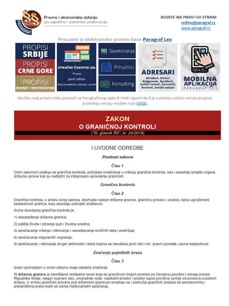 Zakon o Granicnoj Kontroli | PDF