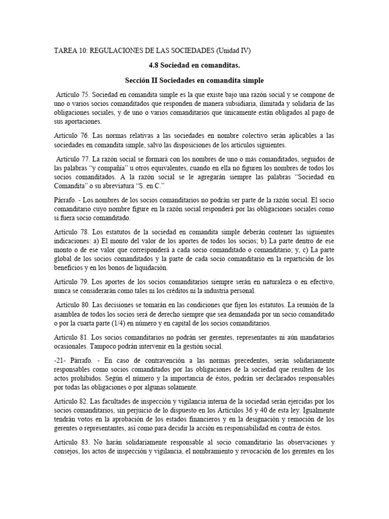 Reporte No.10 Sociedades en Comandita Simple | PDF | Sociedad de responsabilidad limitada | Sociedad