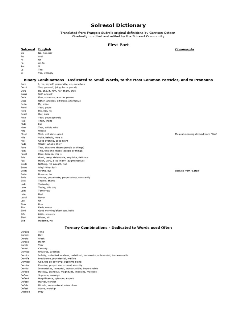 Solresol Dictionary | PDF | Virtue | Tableware