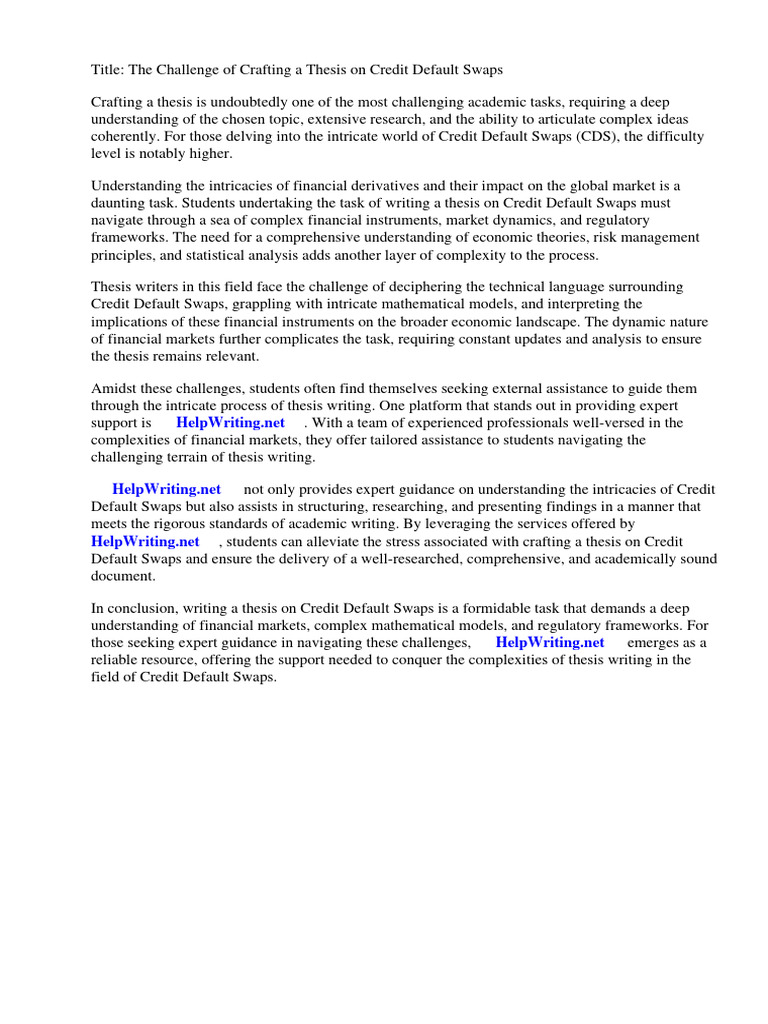Thesis Credit Default Swaps | PDF | Credit Default Swap | Derivative ...