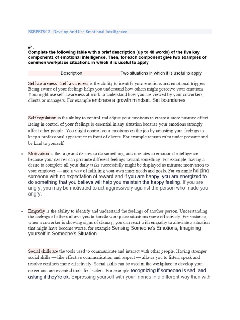 BSBPEF502 | PDF | Emotional Intelligence | Empathy