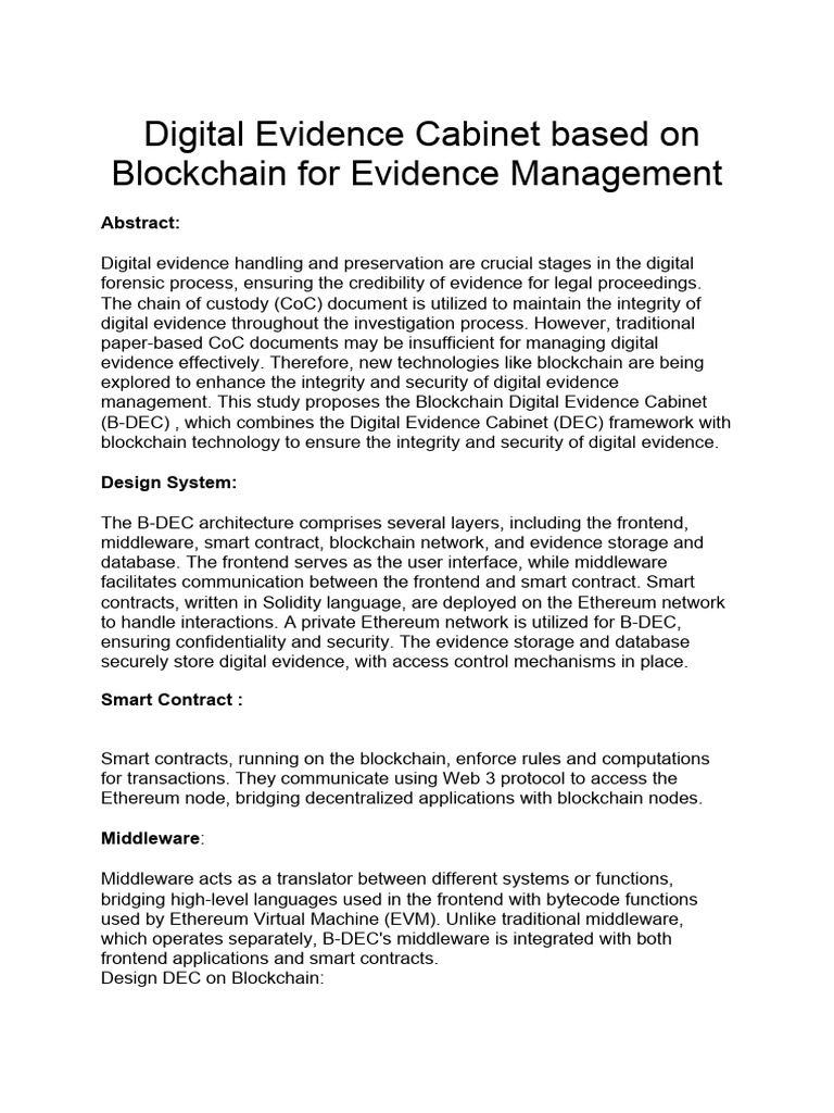 Digital Evidence Cabinet Based On Blockchain For Evidence Managemen1 Pdf Computer Network 