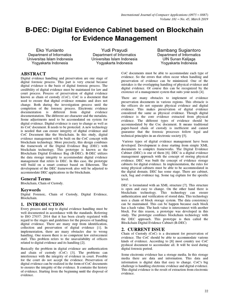 B-DEC - Digital Evidence Cabinet Based On Blockchain For Evidence ...