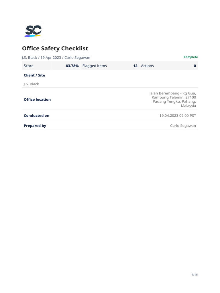 Office-Safety-Checklist-Sample-PDF-Report | PDF | First Aid | Ac Power ...