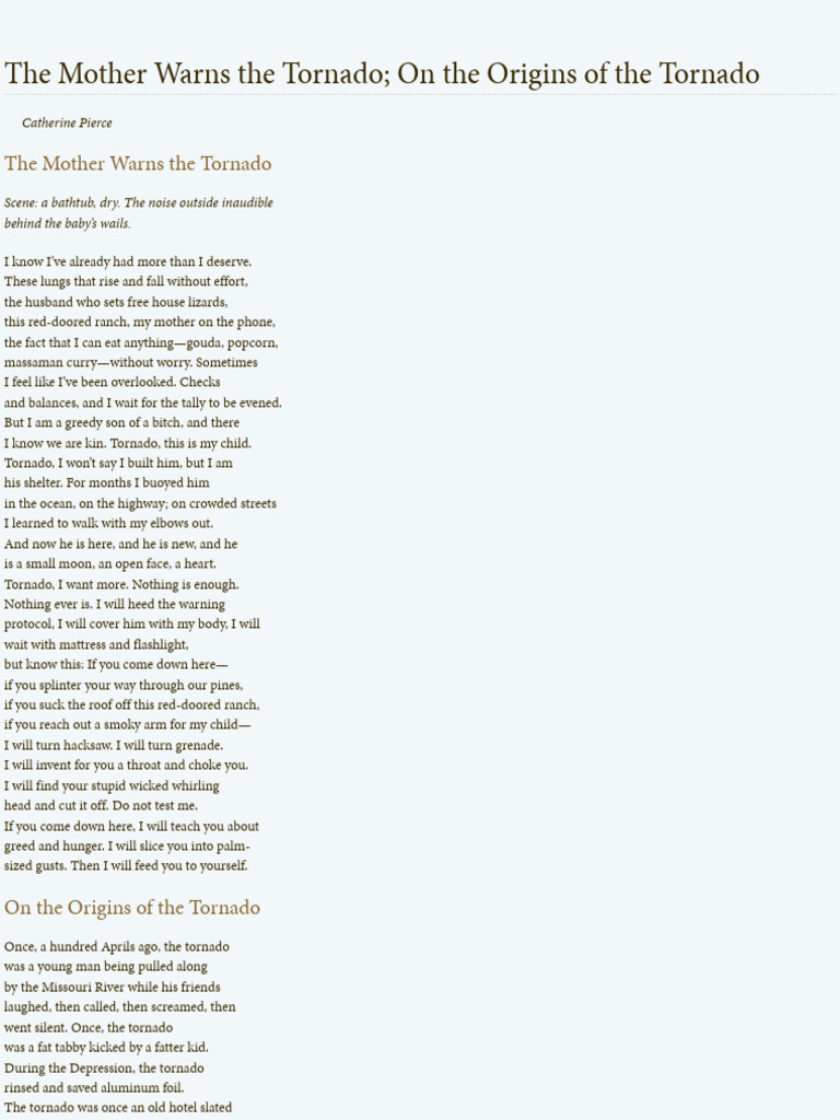 Tornado: A Mother’s Warning Poem | PDF