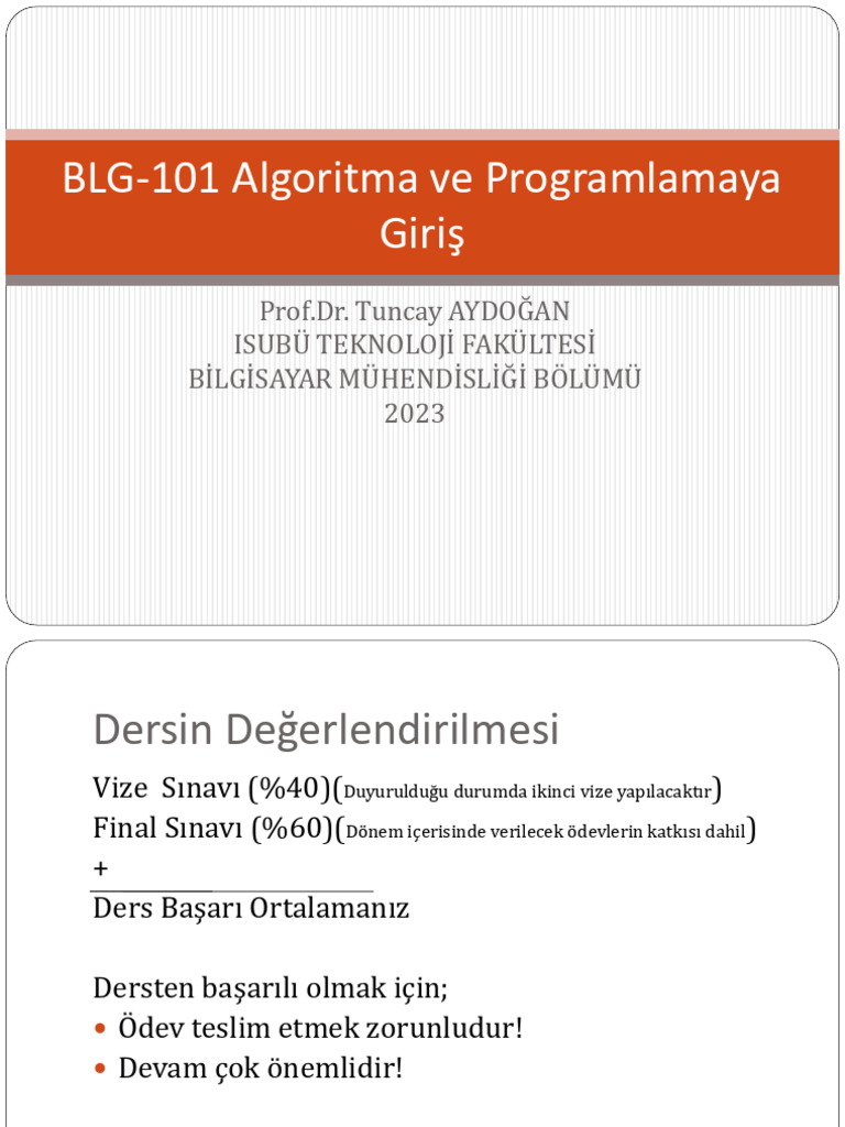 Algoritma Ve Programlamaya GiriÅ 2023 | PDF