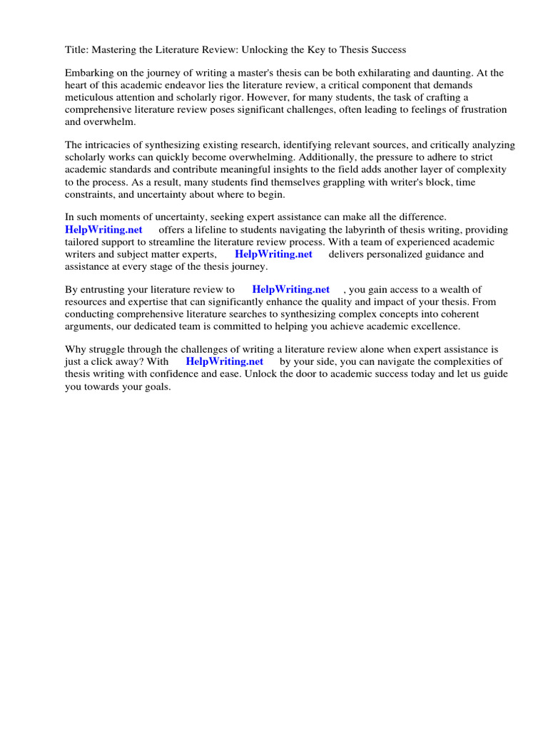 Write Literature Review Master Thesis | PDF | Thesis | Essays