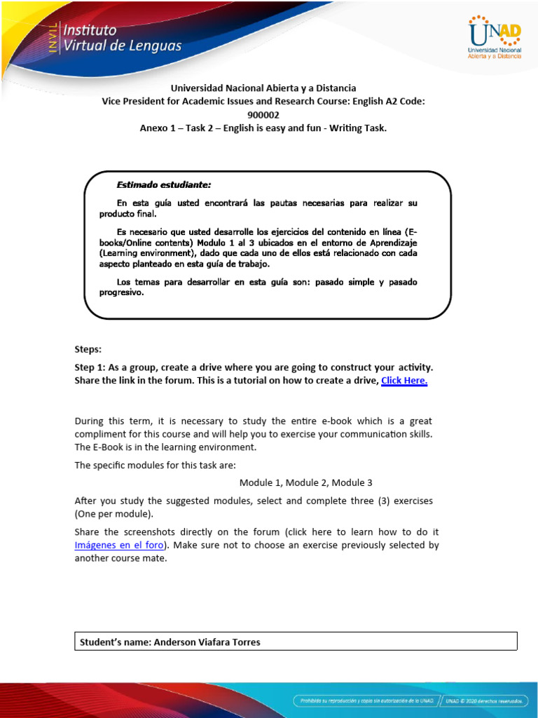 Anexo 1: English A2 Writing Task | PDF