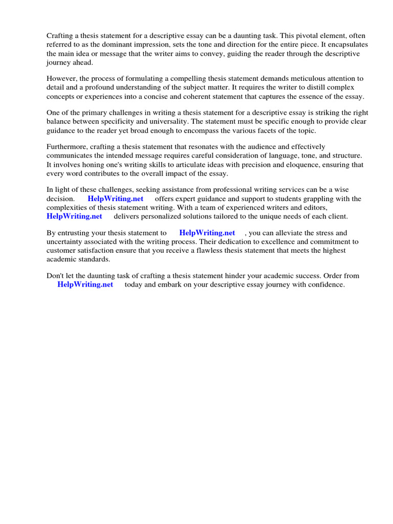 A Thesis Statement in A Descriptive Essay Is Sometimes Called A ...