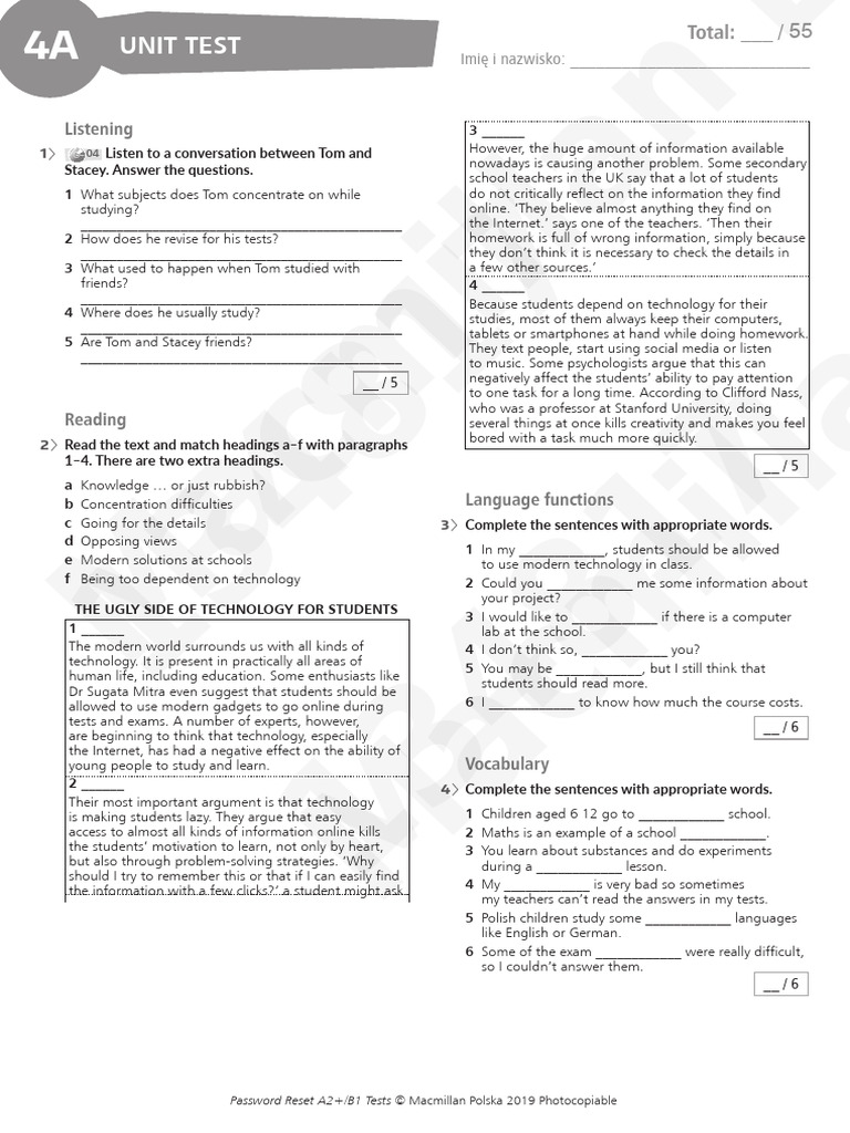 Test Unit 4 Password Reset | PDF | English Language | Information
