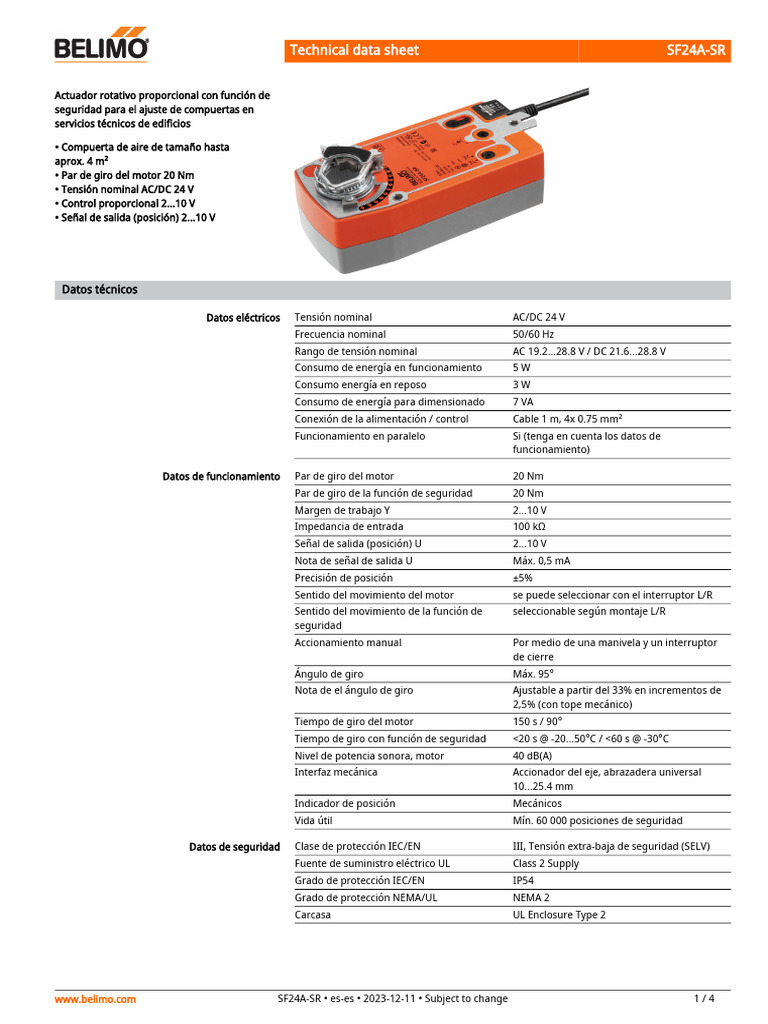 Actuador Proporcional SF24A-SR Belimo | PDF | Cantidades fisicas ...