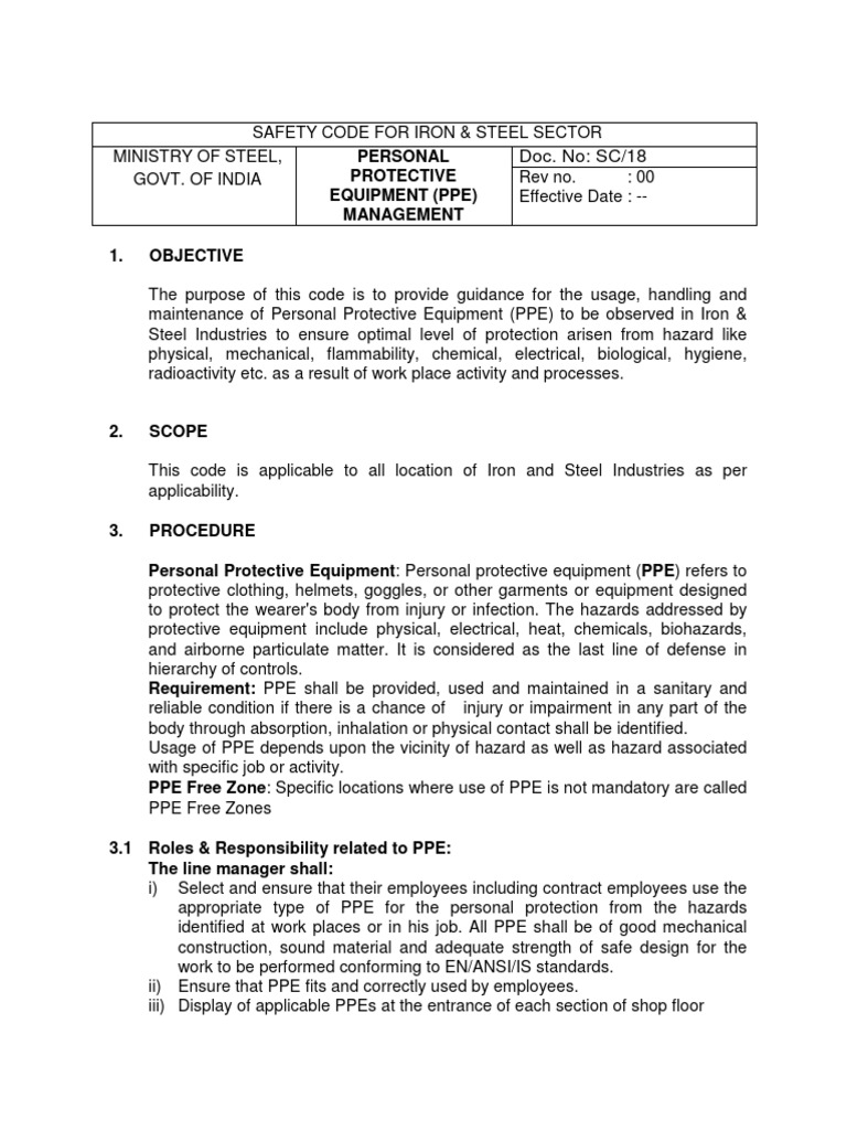 SC-18 Personal Protective Equipment - PPE - Management | PDF | Personal ...