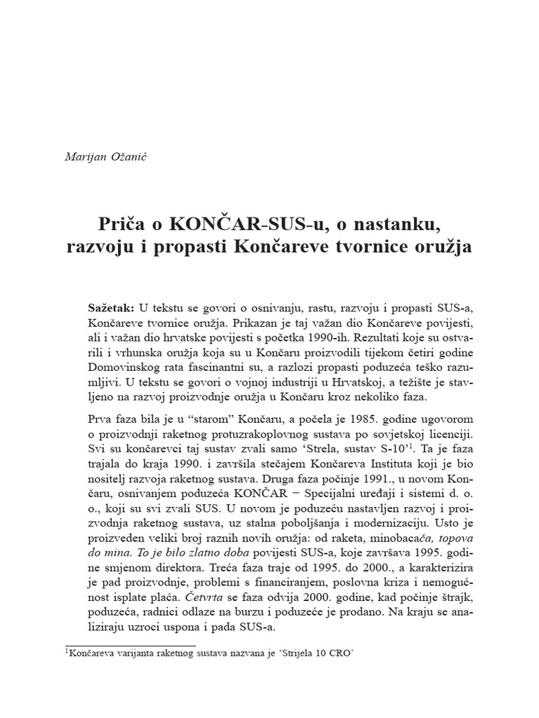 04 - Ozanic - Prica o KONCAR SUS U o Nastanku Razvoju I Propasti Koncareve Tvornice Oruzja | PDF
