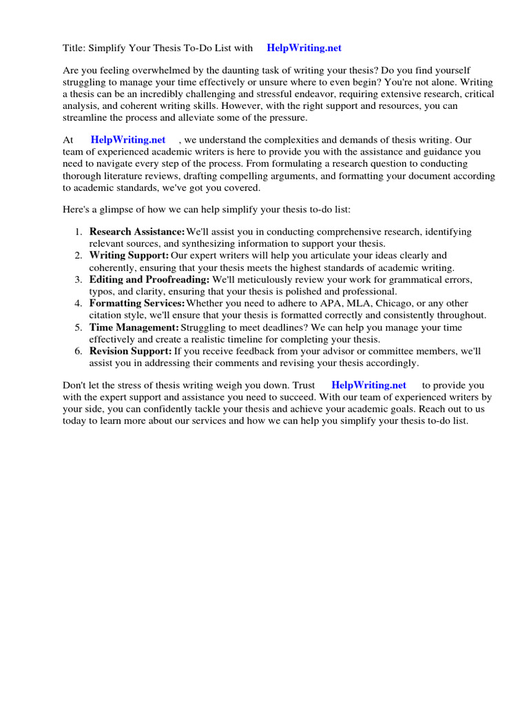 Thesis to Do List | PDF | Thesis | Essays