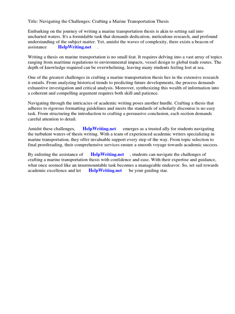 Marine Transportation Thesis Title | PDF | Transport | Logistics