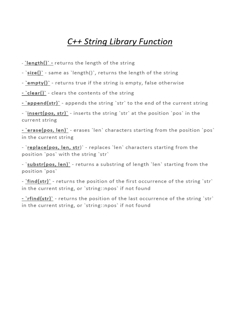 C String Library Function Pdf