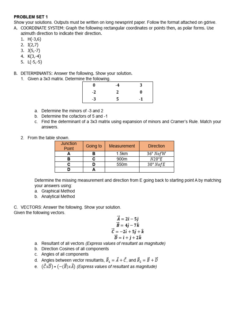 Phys 11-Problem Set 1 | PDF | Euclidean Vector | Determinant